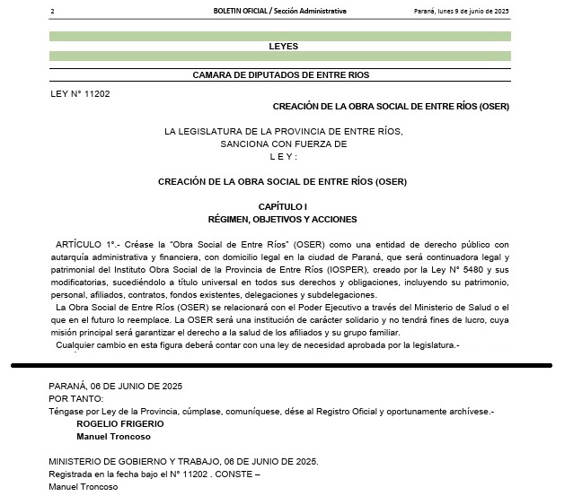El Gobierno promulgó la Ley de creación de la OSER - El Portal de ...